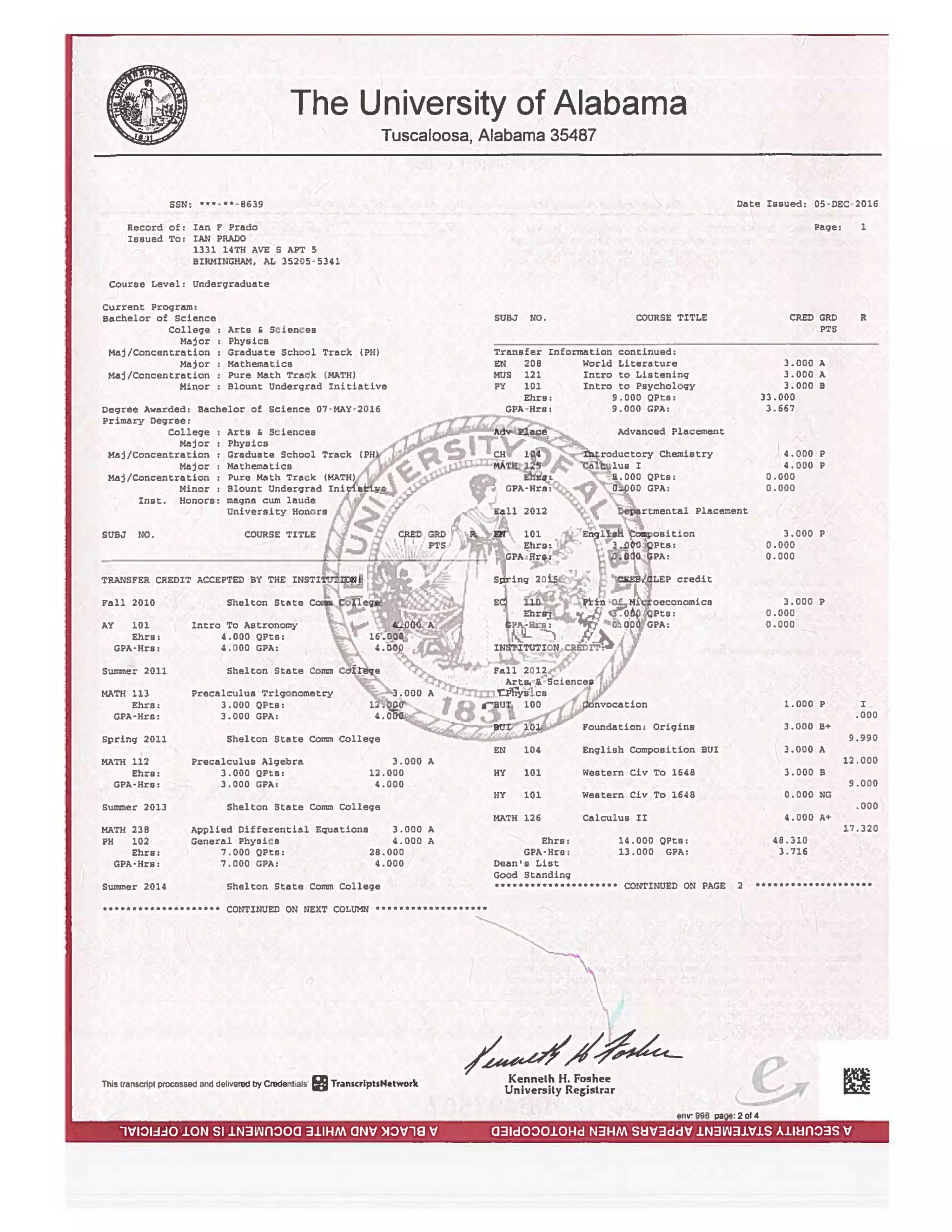 College Transcript | PDF