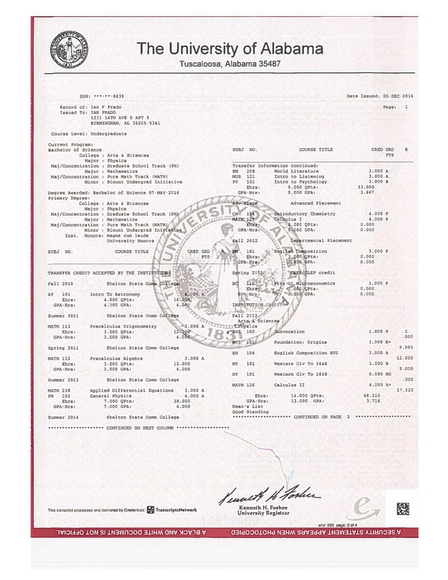 College Transcript | PDF