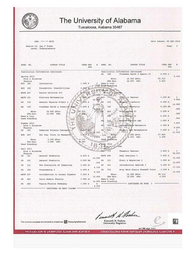 College Transcript | PDF
