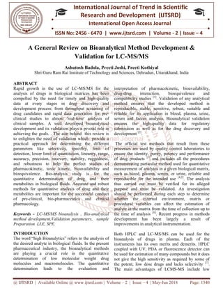 A General Review on Bioanalytical Method Development & Validation for LC-MS/MS | PDF
