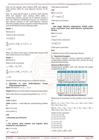 Solution of Multi Objective Transportation Problem | PDF