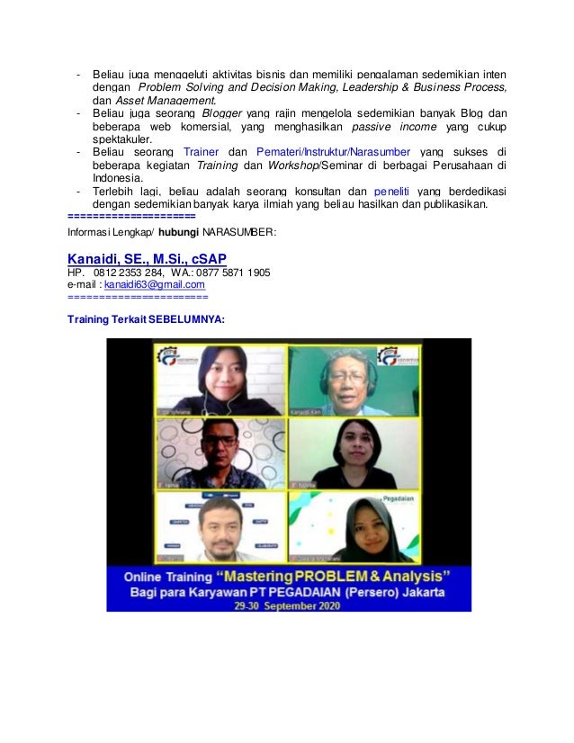 Silabus Pelatihan "Accurate PROBLEM SOLVING with 8D Approach" | PDF