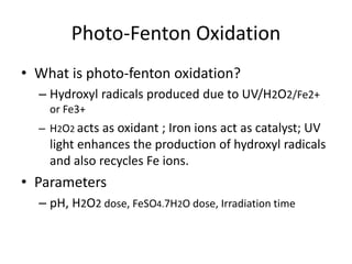 Wastewater Management using Photo-Fenton Oxidation | PPTX