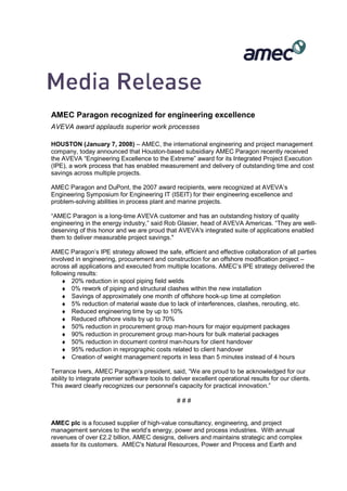 AMEC Paragon Receives AVEVA award for Engineering Excellence-Final ...