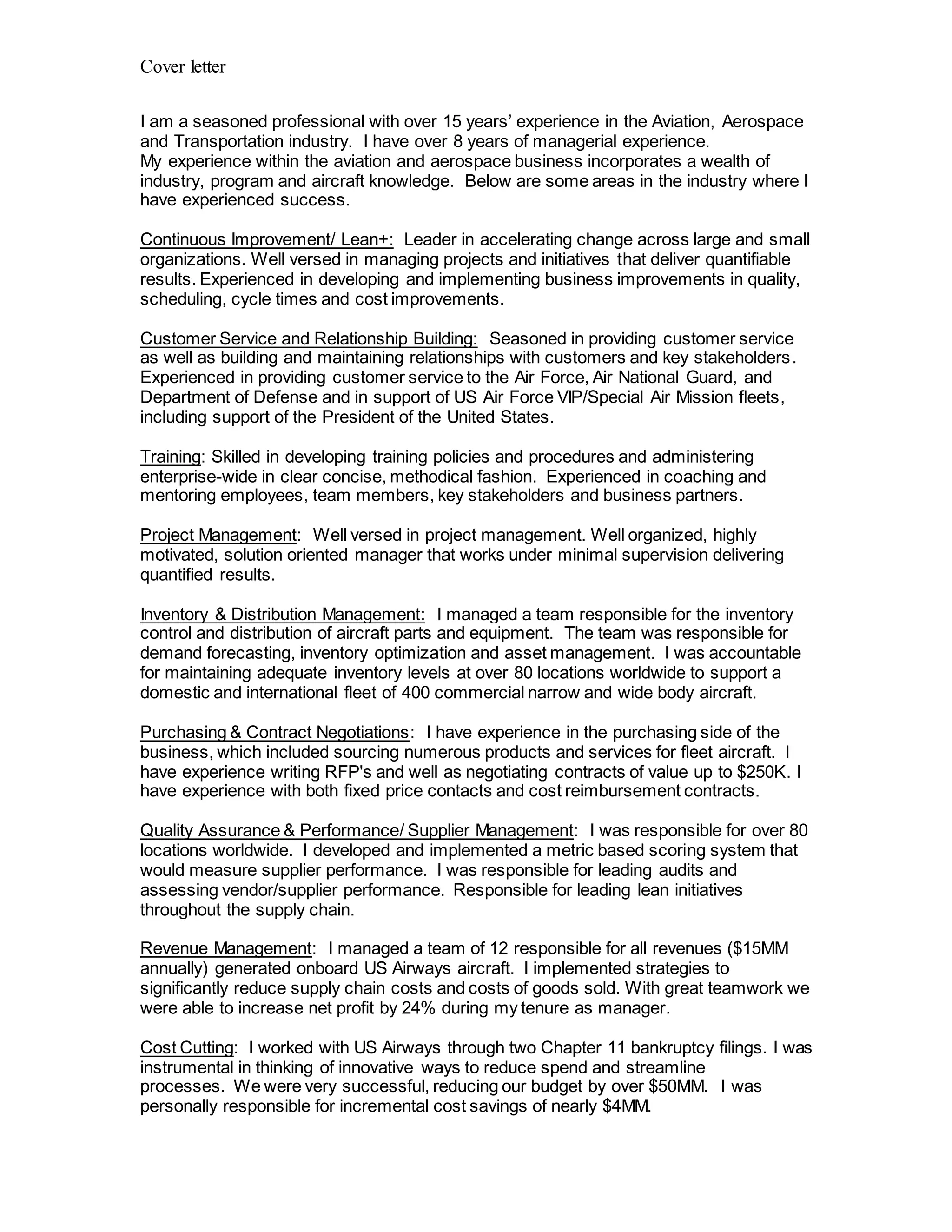 JZ Cover Letter - FEB 2015 | DOCX | Aviation Industry | Industries