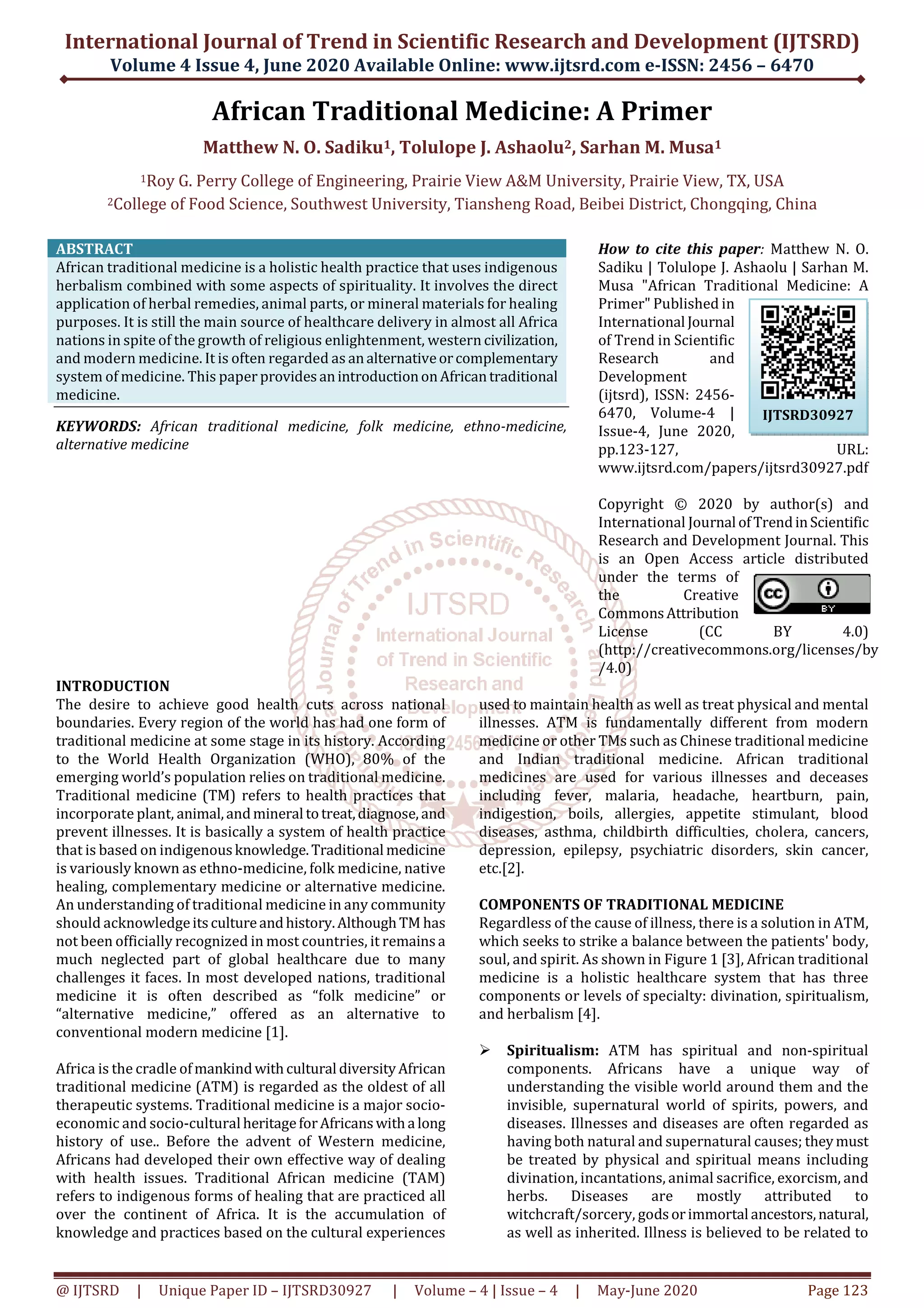 African Traditional Medicine A Primer | PDF