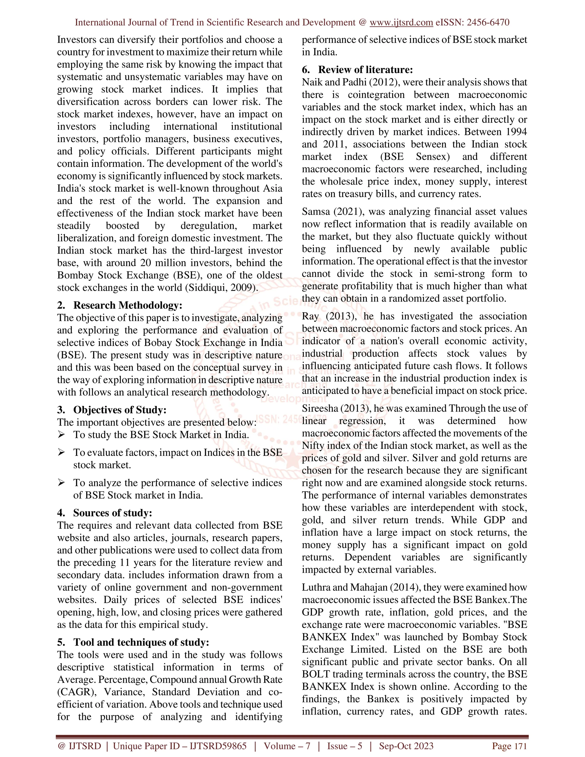 Analysis of Selective Indices of BSE Stock Market in India A Review | PDF