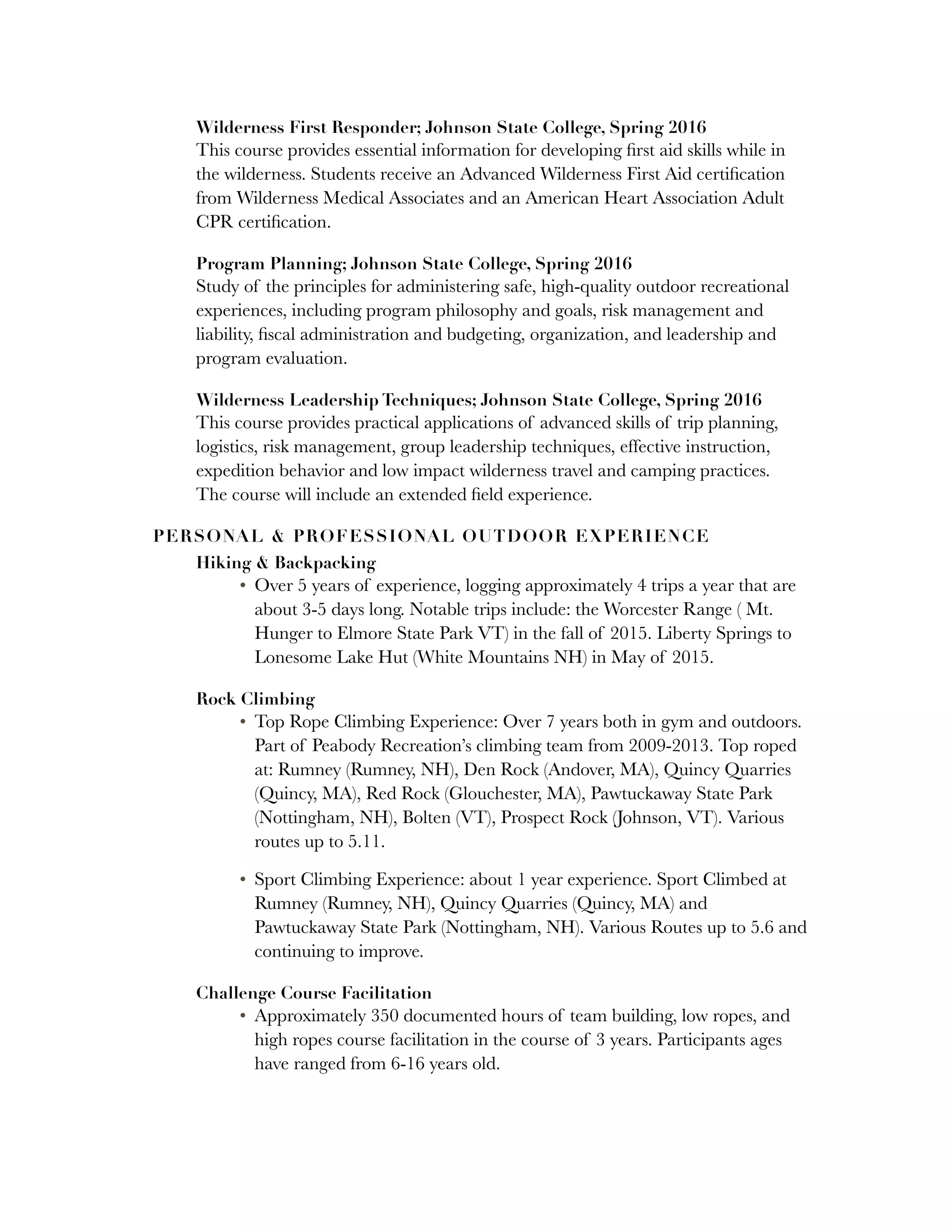 Outdoor Resume pdf | PDF | Climbing | Extreme Sports