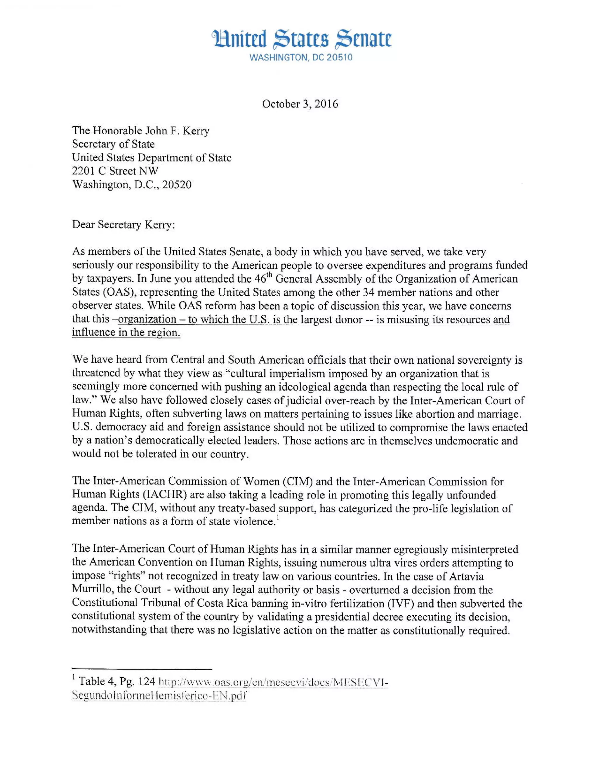 Lee, Rubio Letter to Sec. Kerry re- OAS | PDF