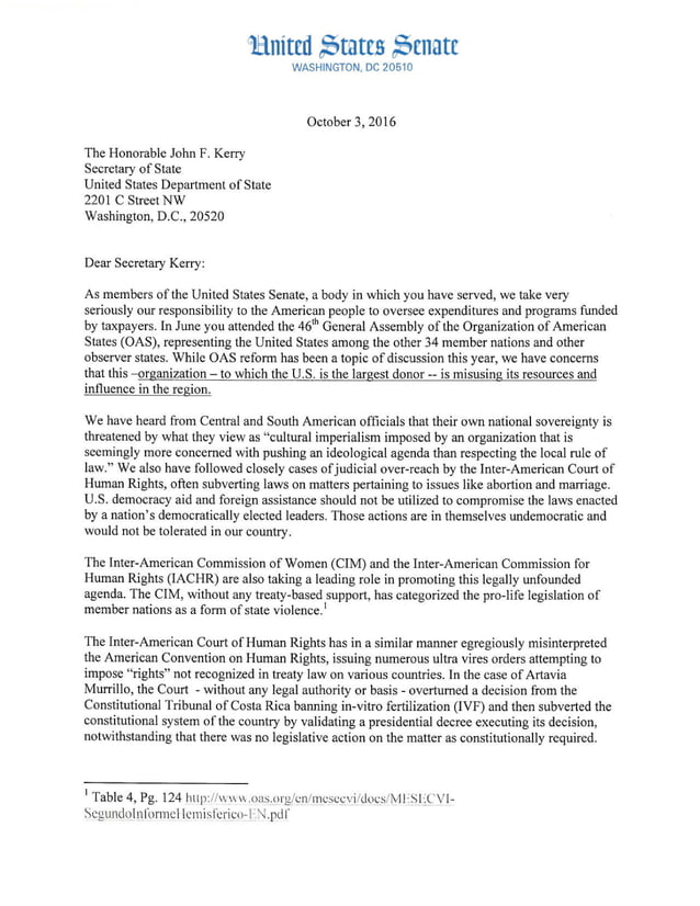 Lee, Rubio Letter to Sec. Kerry re- OAS | PDF