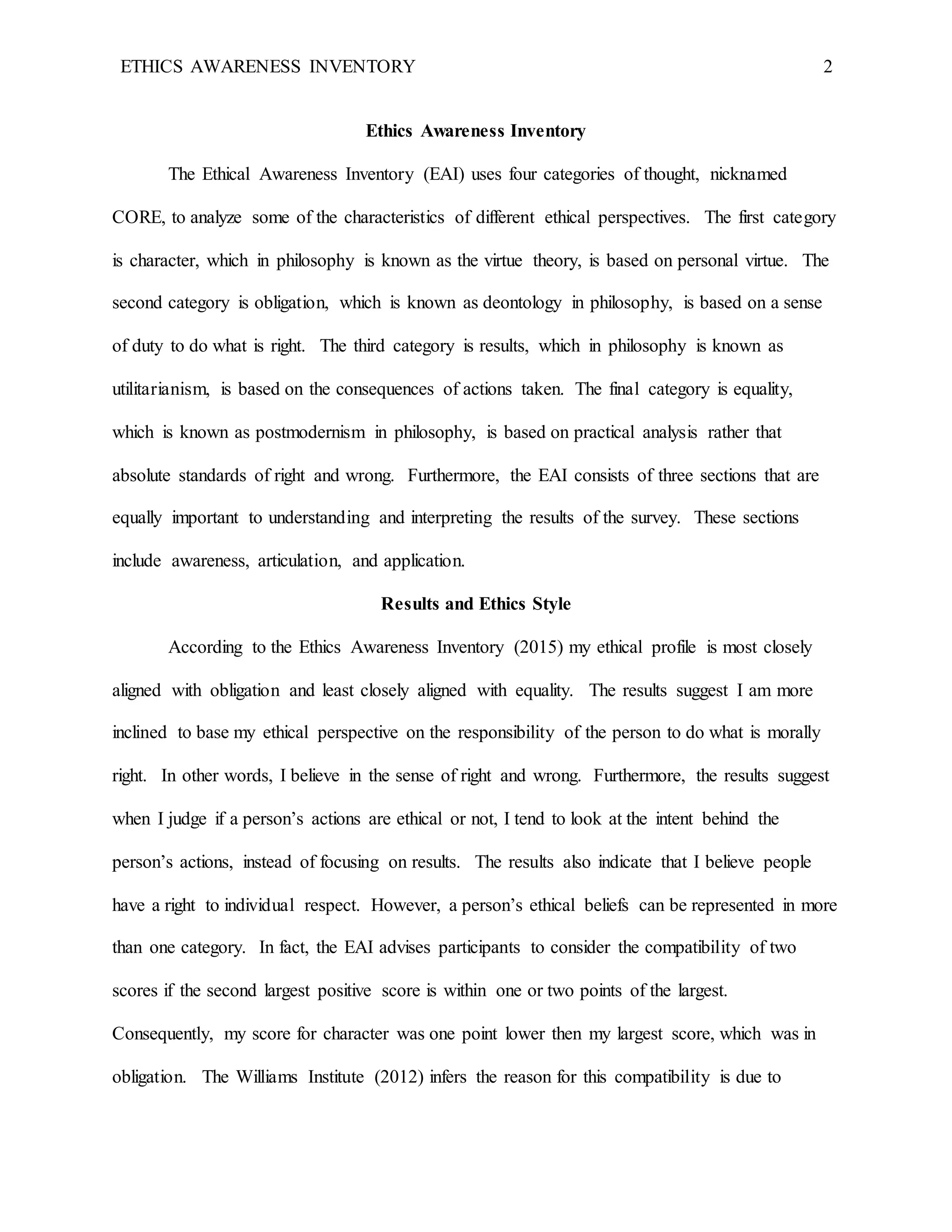 Ethics Awareness Inventory (paper) | PDF