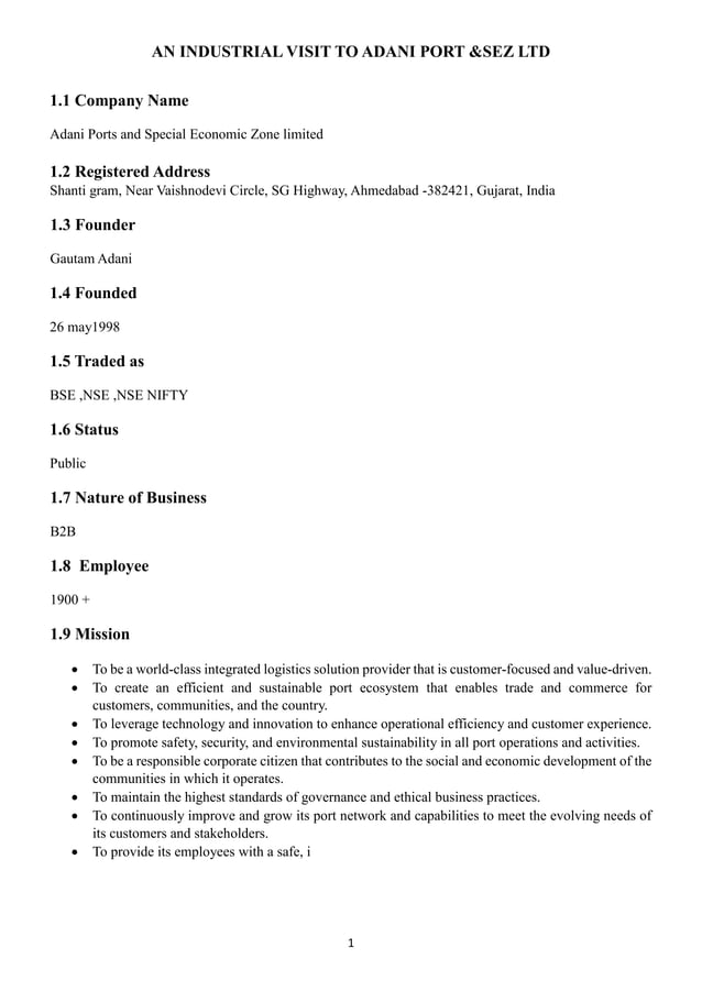 Adani Port report | DOCX