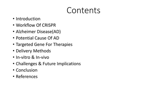 CRISPR-Cas9 technology in Developing Alzheimer Disease Therapeutics:Review | PPT