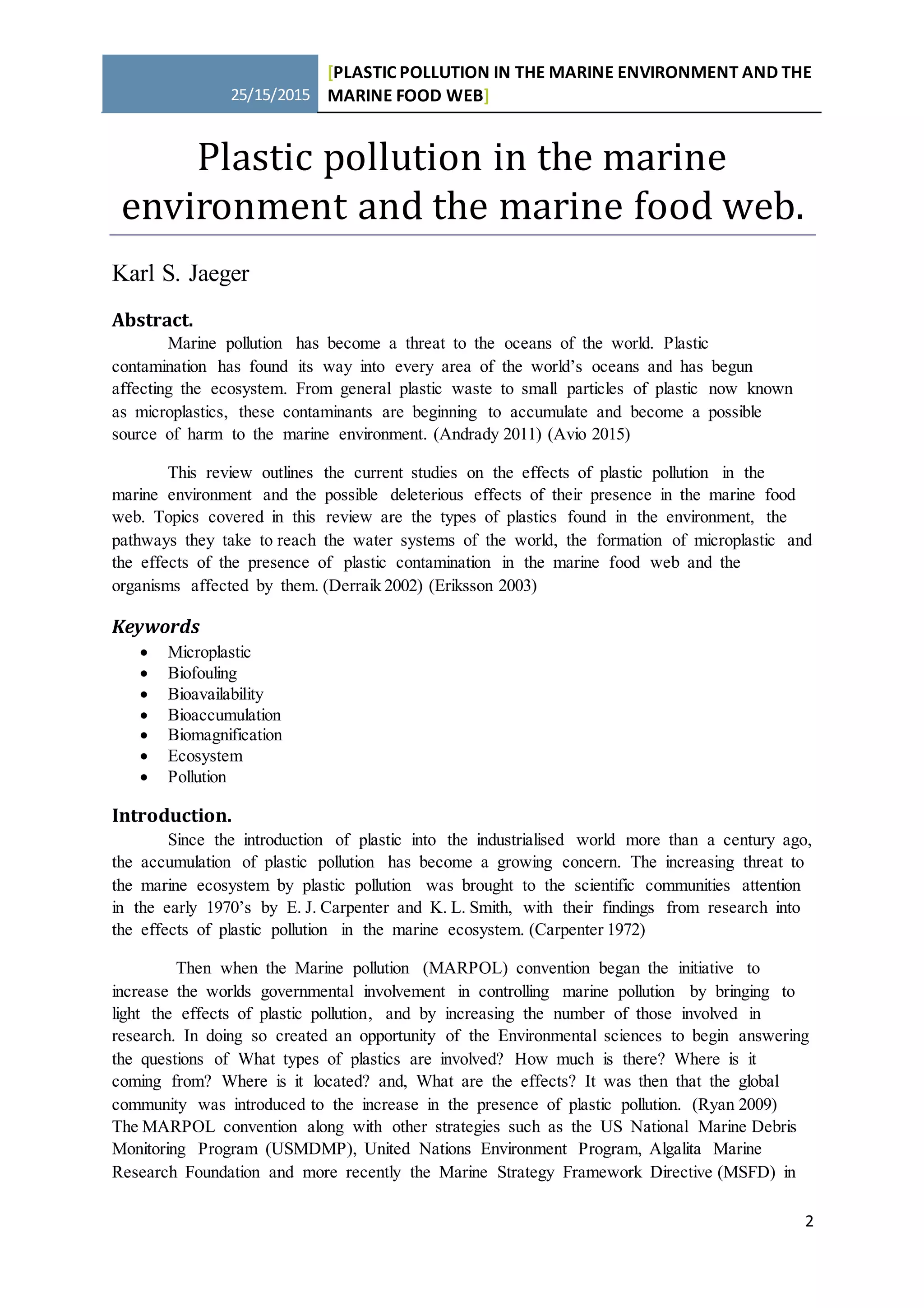 Plastic pollution in the marine environment and the marine food web | DOCX
