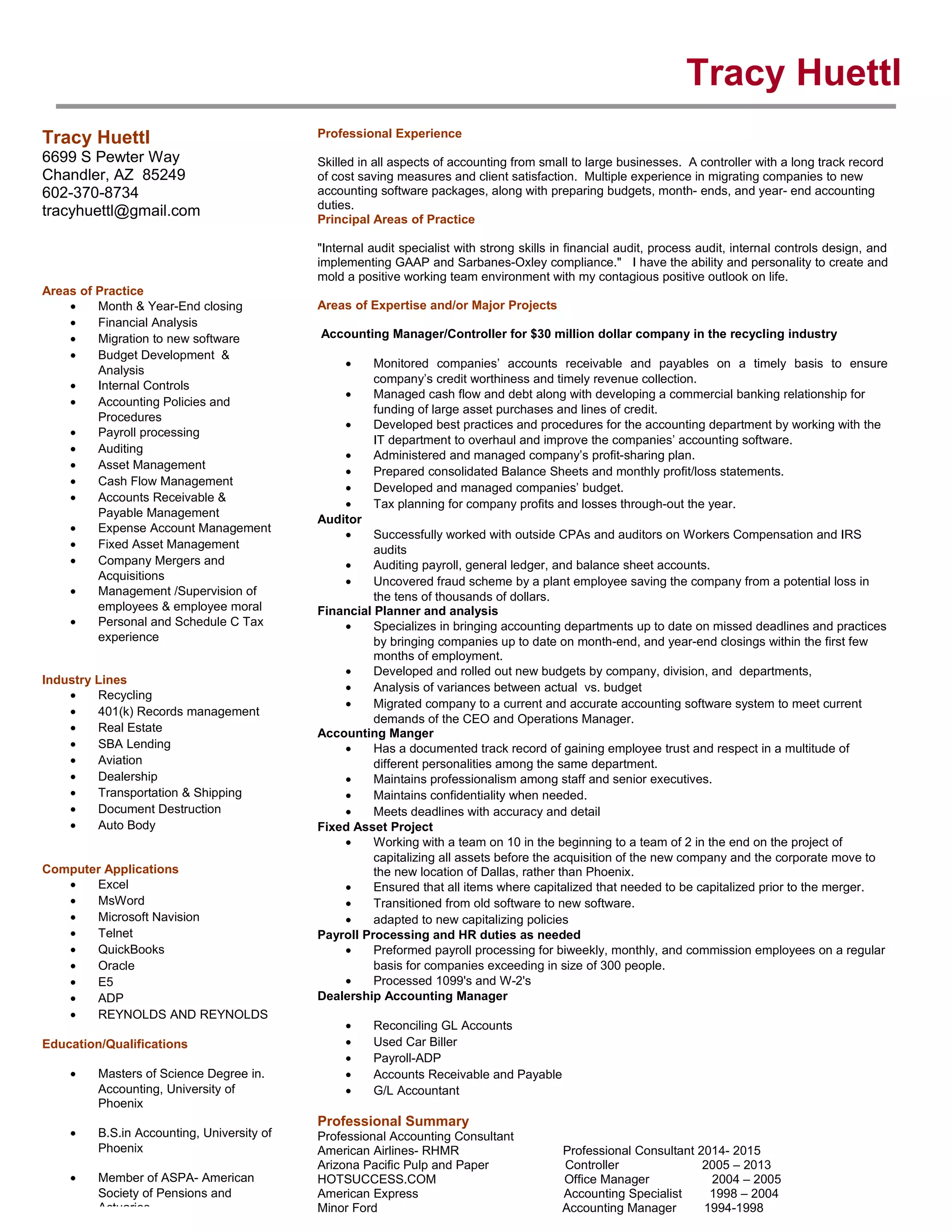 Tracy Huettl Resume Sept 2015 | DOC