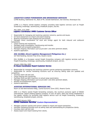 CV | PDF | Logistics and Transportation Industry | Industries