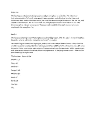 PLC unit 4 lab Brett Bloomberg-1 | DOCX | Programming Languages | Computing
