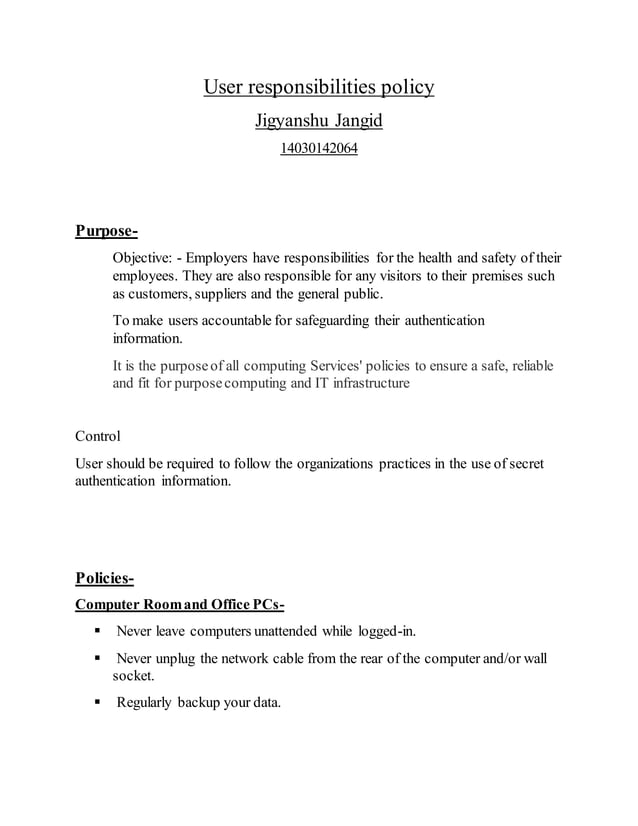 User responsibilities policy | DOCX | Internet Safety | Parenting