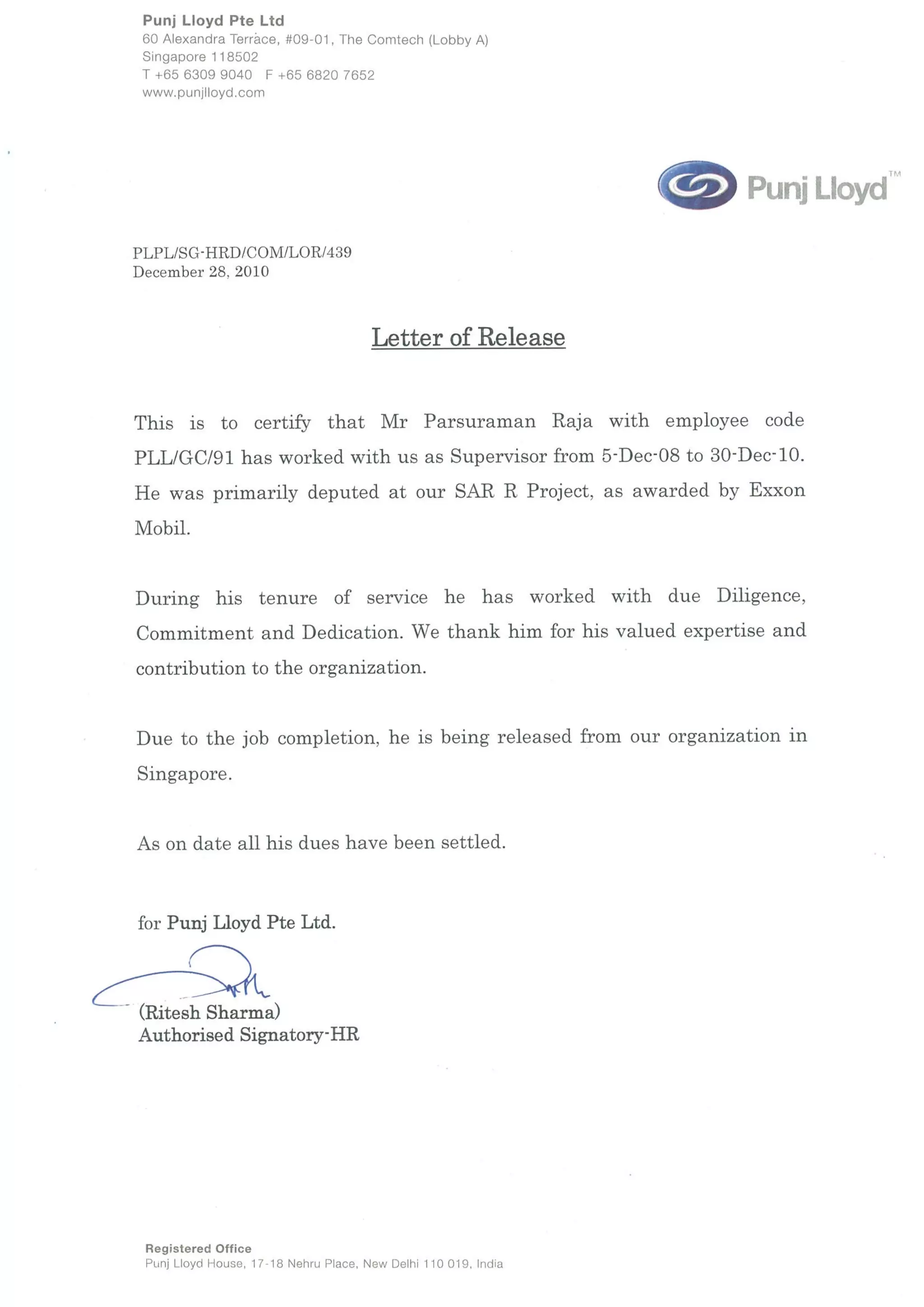 PLL Letter of Release | PDF