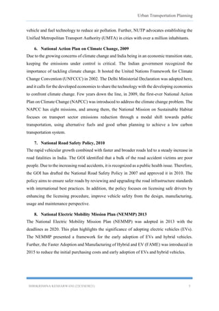 SUSTAINABLE TRANSPORTATION: VARIOUS PLOICIES FORMULATED IN INDIA IN ...