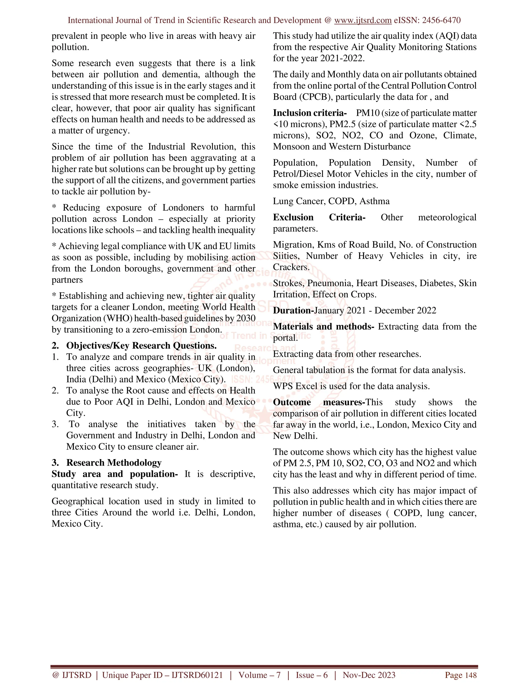 Comparative Study on Air Quality Index and Air Pollution Levels in ...