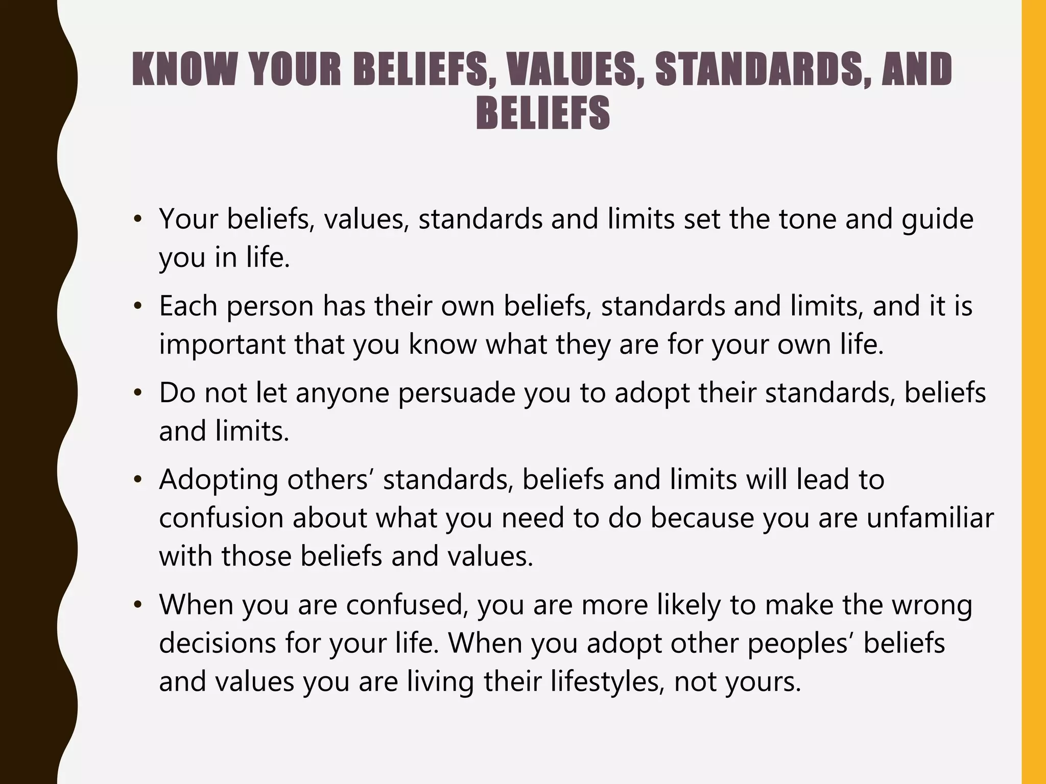 Create your own beliefs, values, standards, and limits | PPT