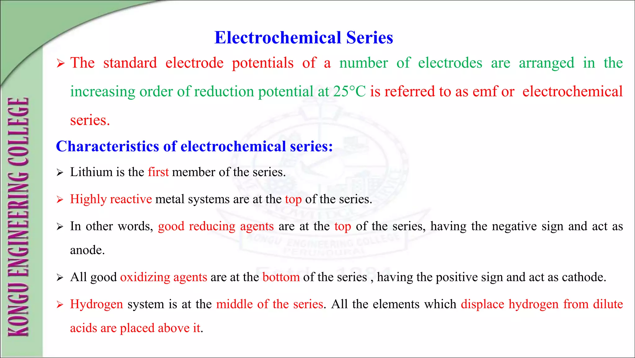 22CYT12-Unit_I_Electrochemistry - EMF Series & its Applications.ppt
