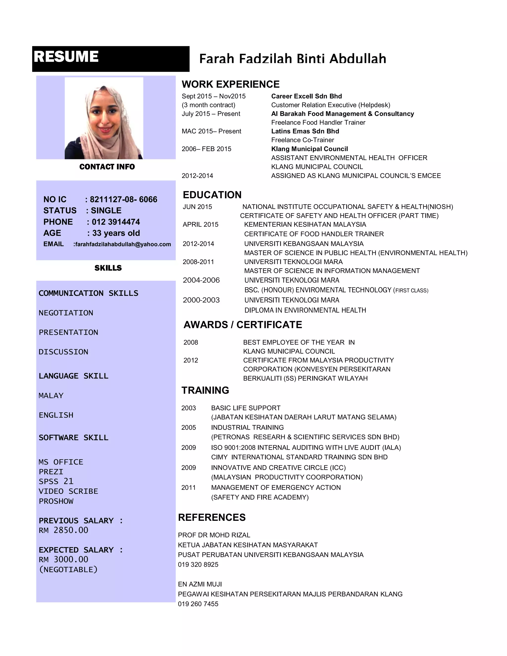 farah fadzilah abdullah resume | PDF