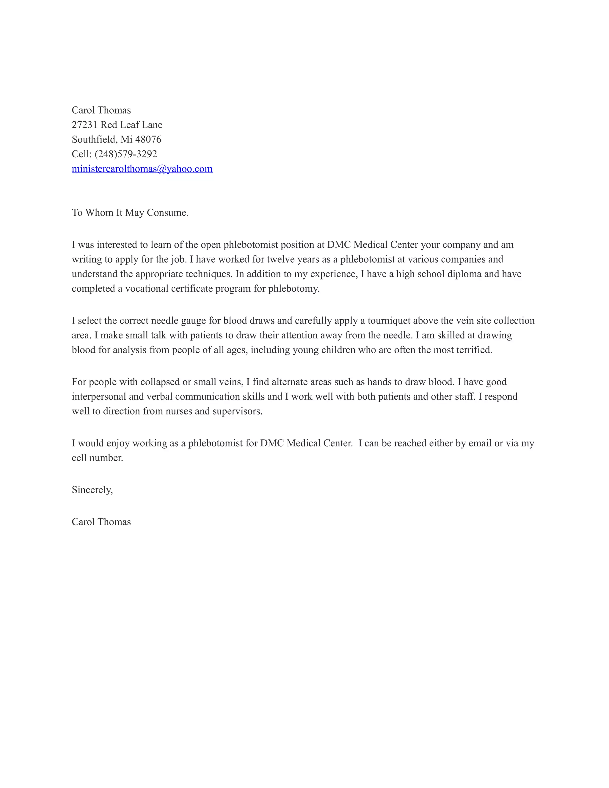 Carol Thomas Cover Letter 11 11 16 | ODT