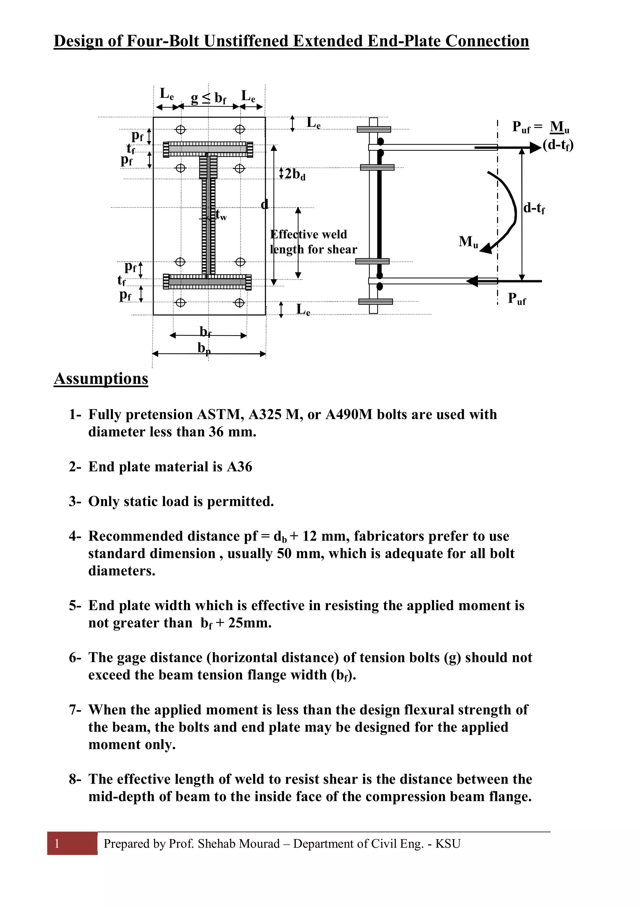 22-Design of Four Bolt Extended Endplate Connection (Steel Structural ...