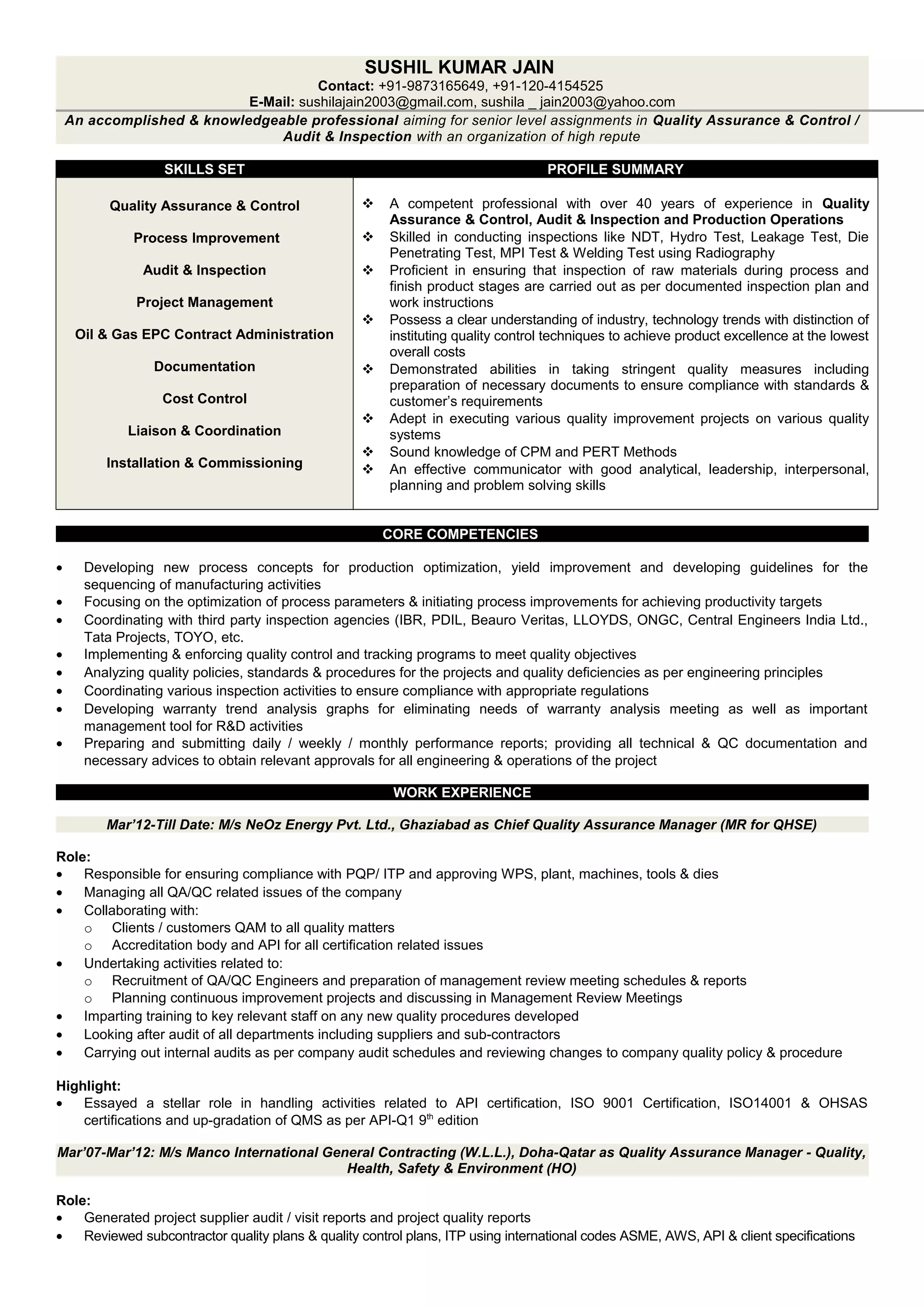 Sushil Kumar Jain resume (National) mod 3 (2) | DOC | Construction ...