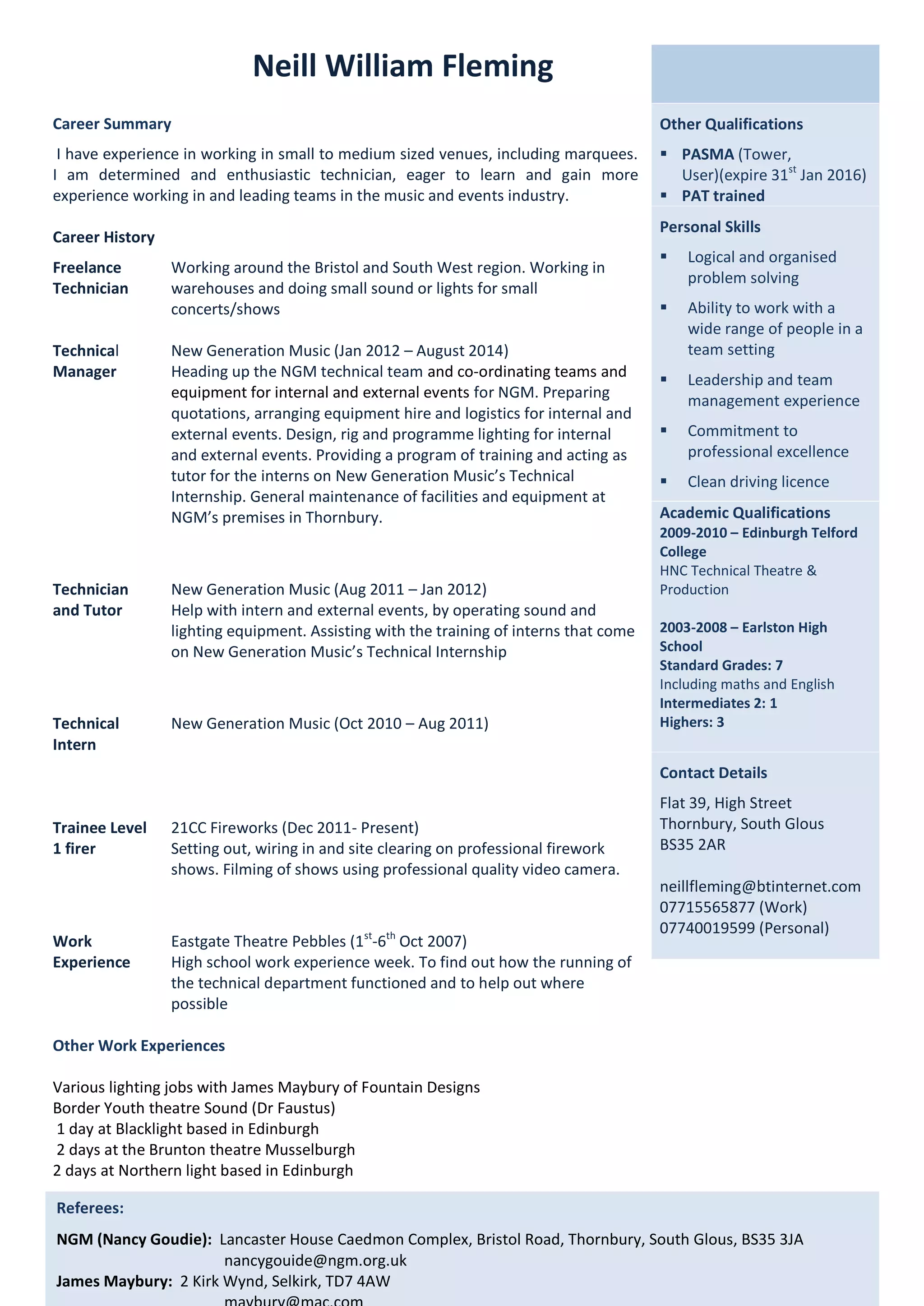 Neill CV September 2014 | PDF