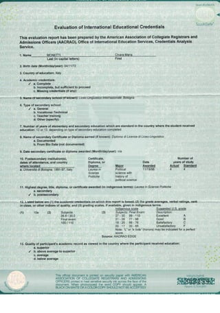 Chiara Maria Monetti Evaluation of International Educational Credentials.compressed | PDF