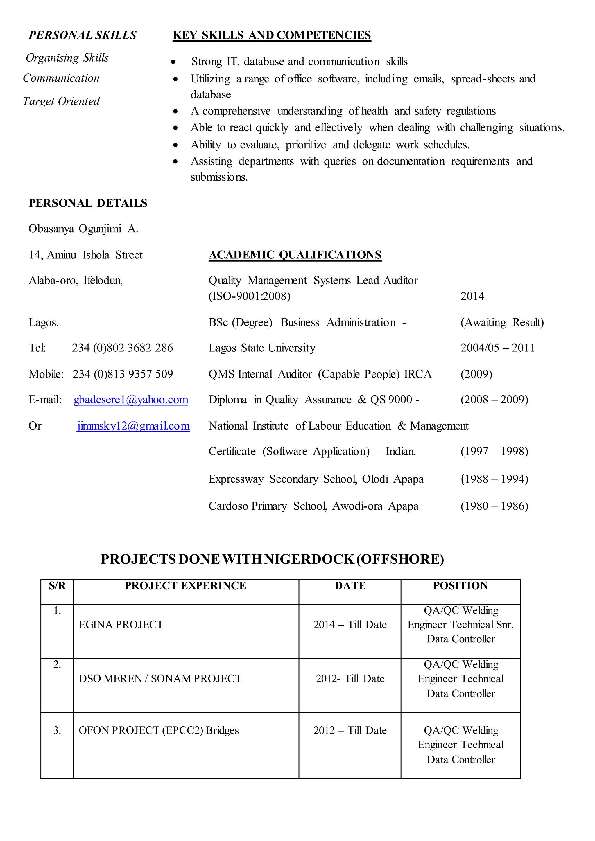 Obasanya Ogunjimi Adebayo (CV2) | DOCX | Business | Business and Finance