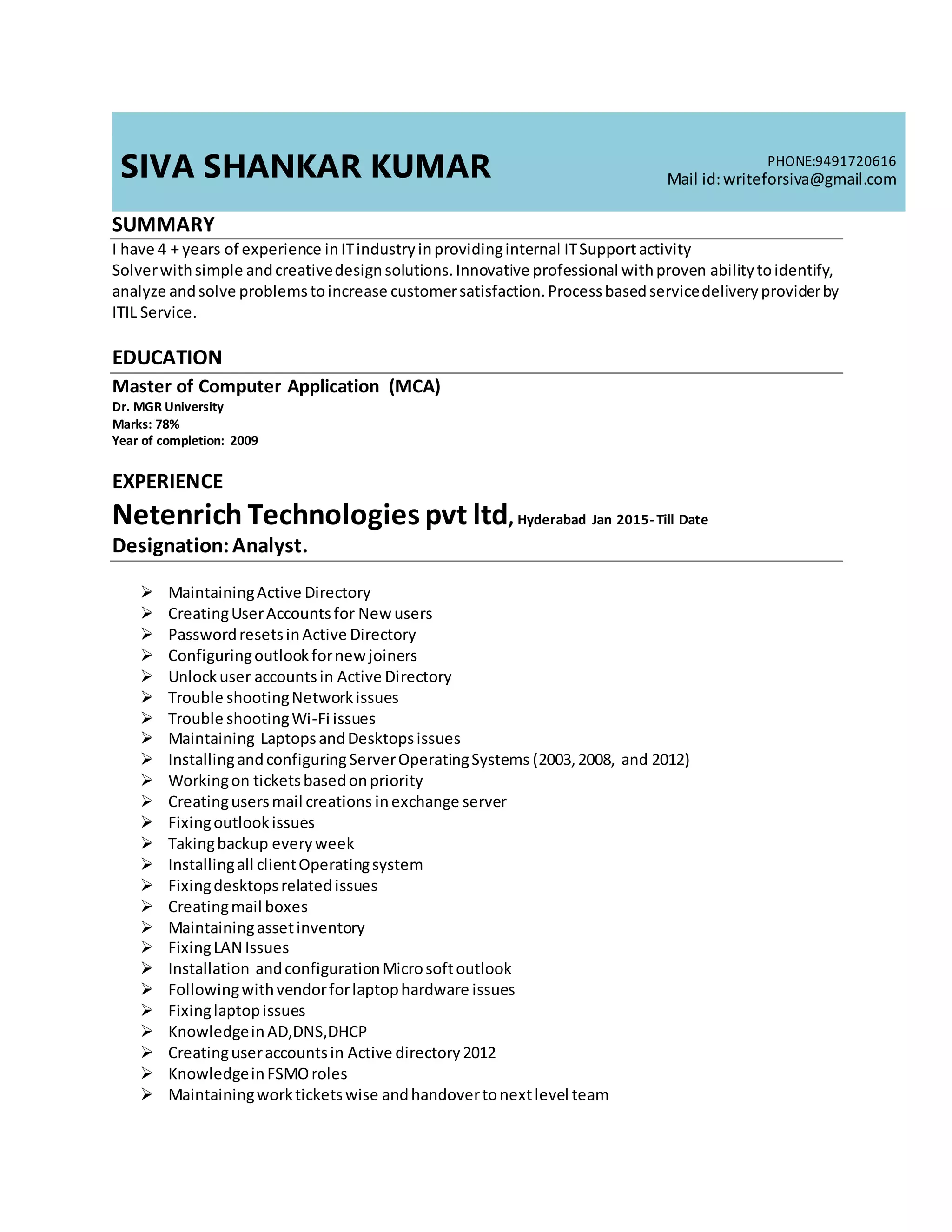 Siva CV | PDF
