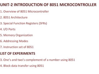 22EC502-Unit-2- INTRODUCTIONT OF 8051 MICROCONTROLLER | PDF