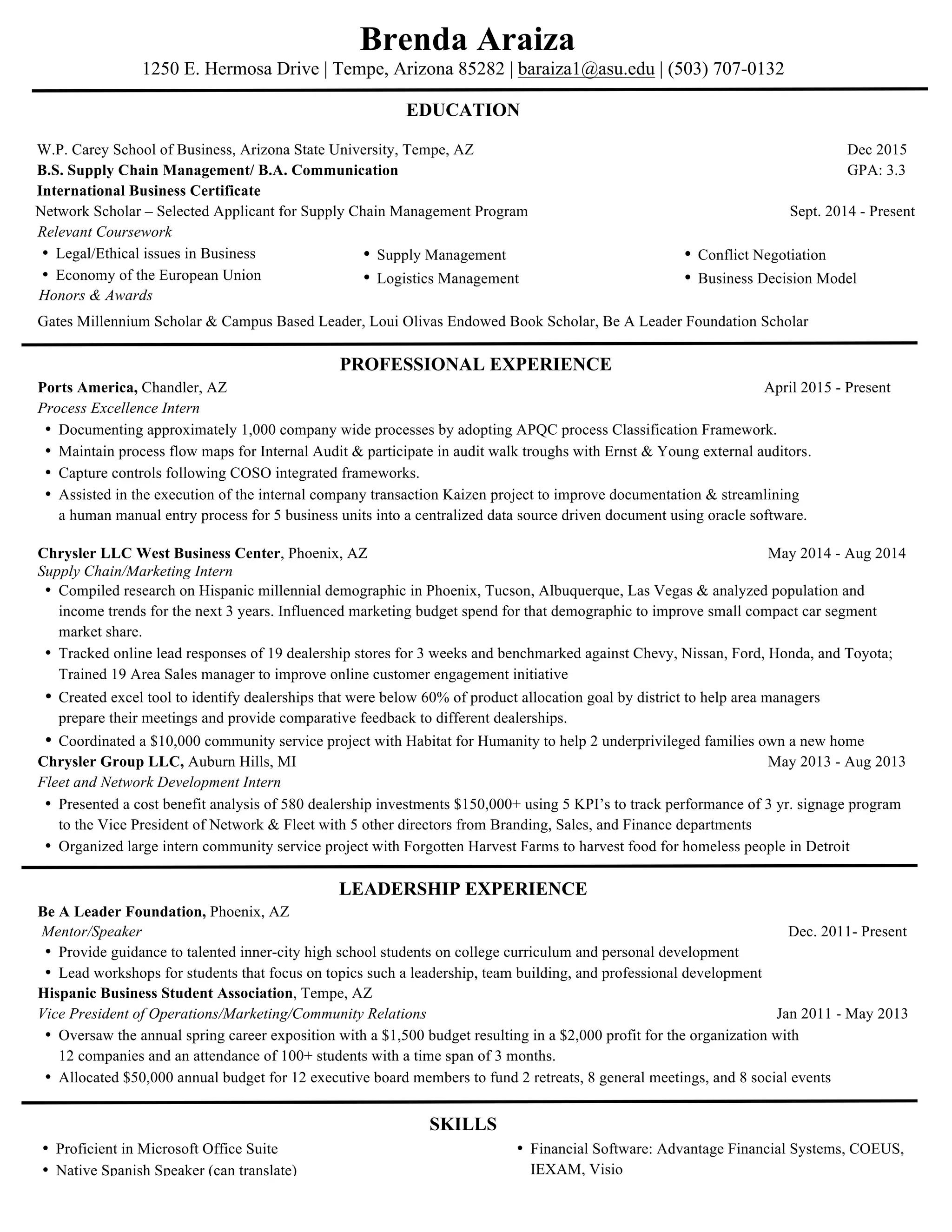 Araiza Brenda August 2015 Resume | PDF
