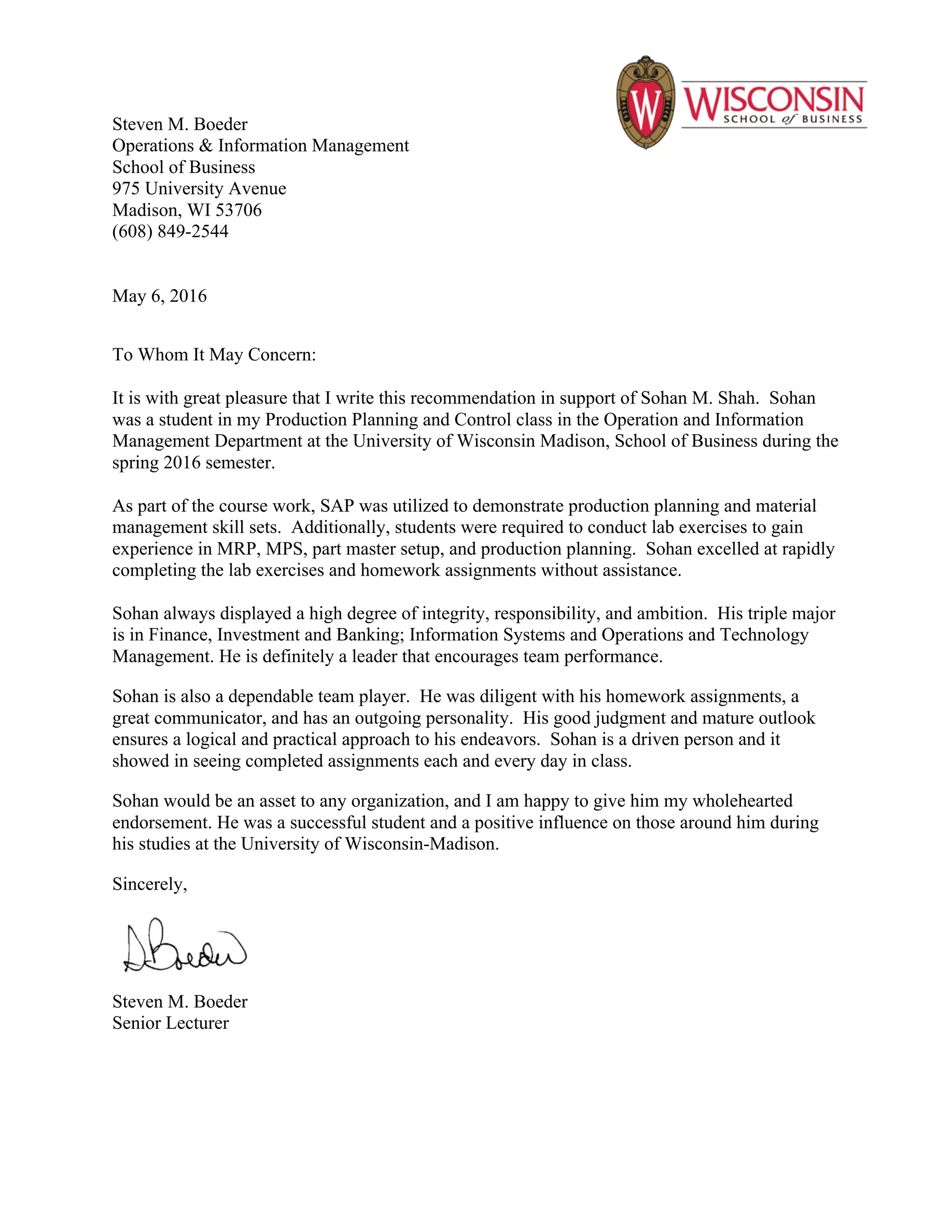 Recommendation Letter - Sohan Shah | PDF