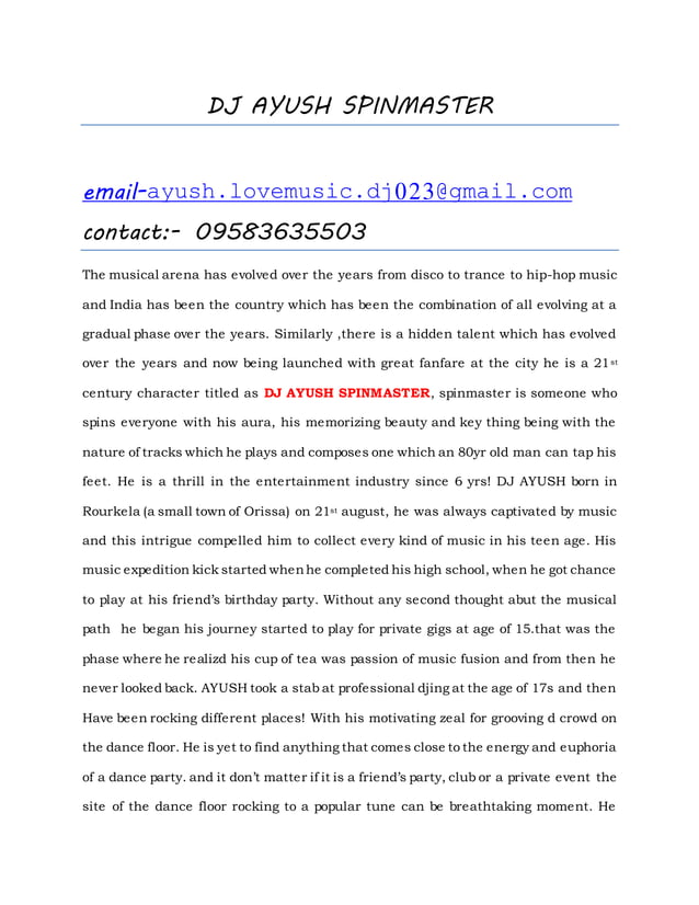 DJ AYUSH SPINMASTER PROFILE new | PDF