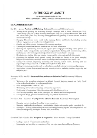 Ianthe Cox-Willmott CV | PDF