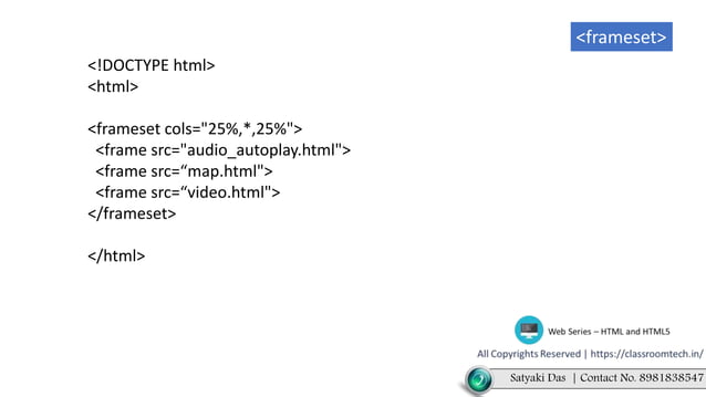 22 frameset | PPTX | Web Design and HTML | Internet