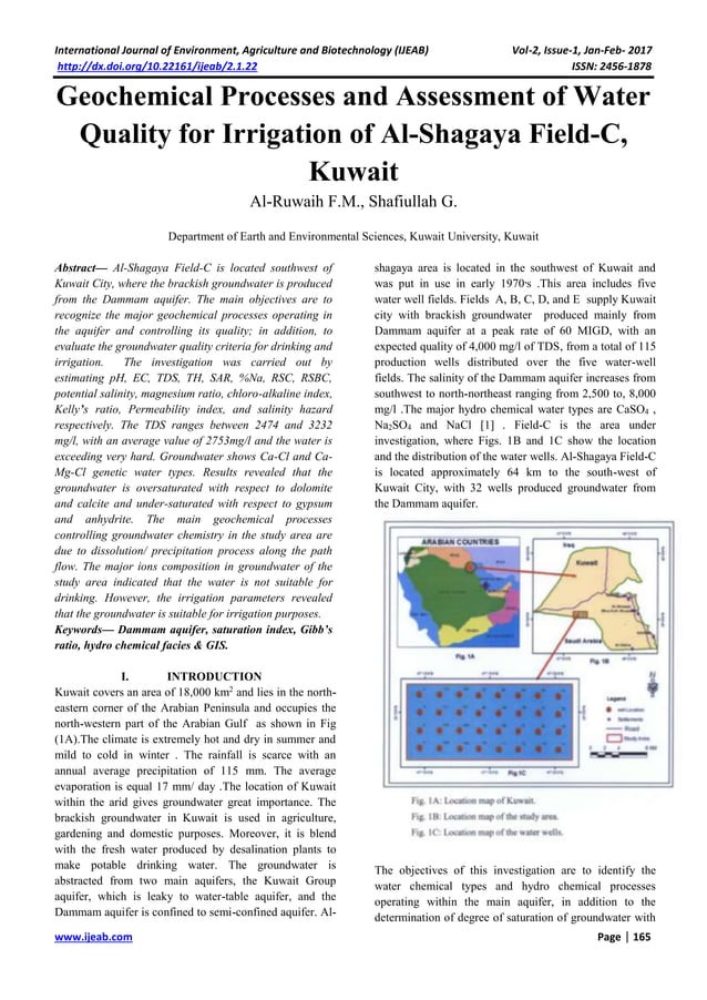 geochemical processes and assessment of water quality for | PDF