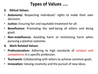 Values are fundamental beliefs or principles that guide an individual's ...