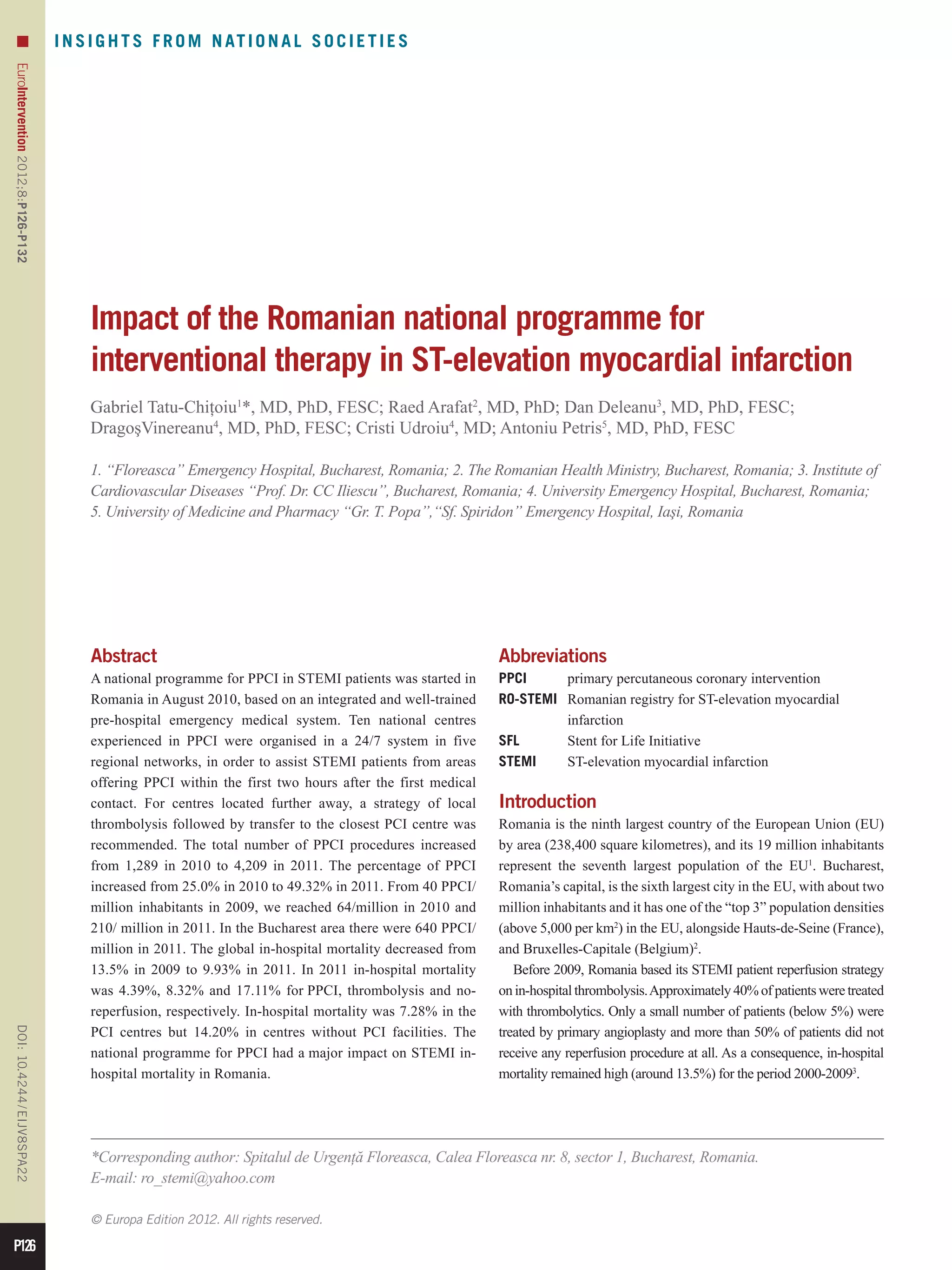 22 impact of the romanian national programme for interventional therapy ...