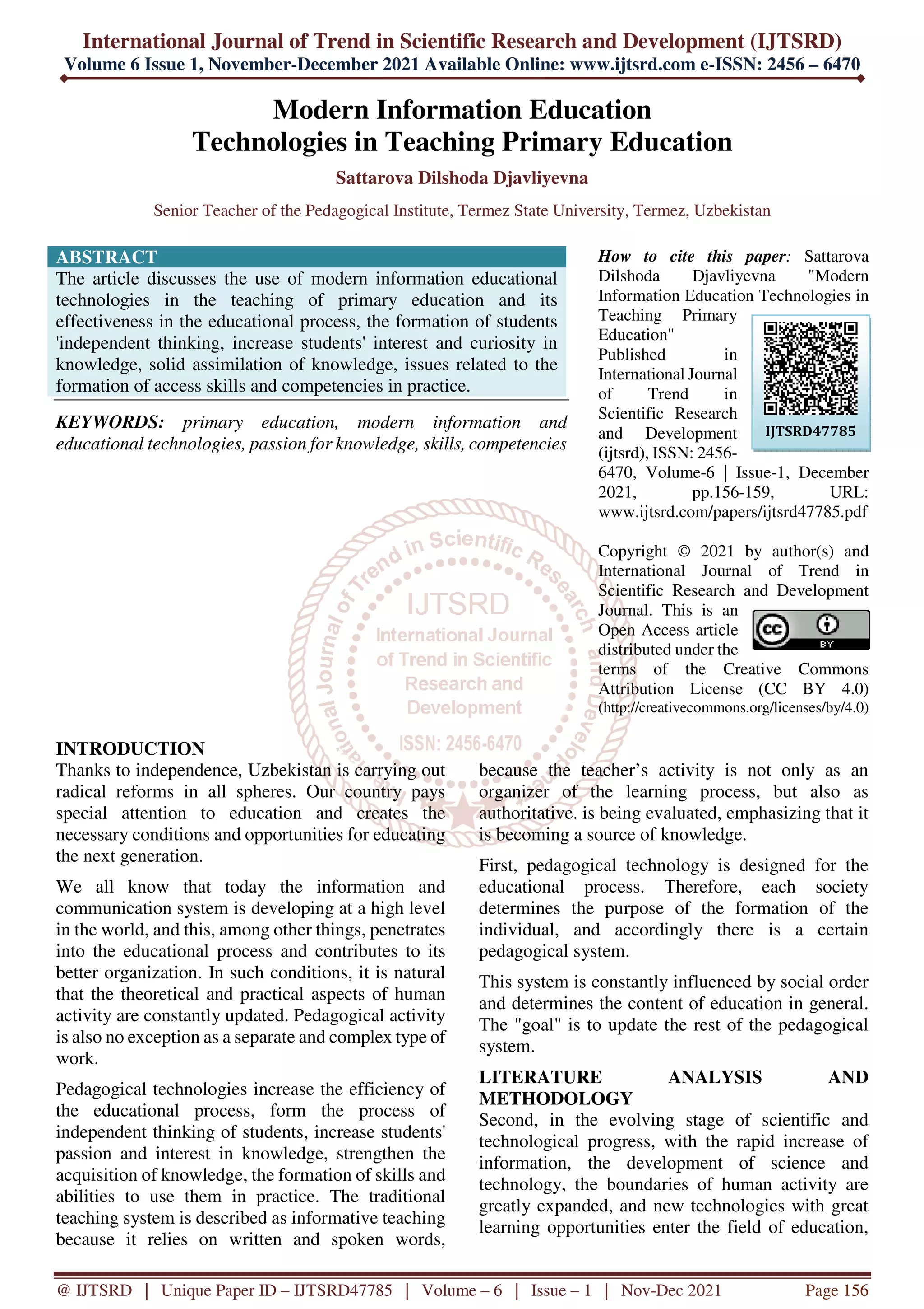 Modern Information Education Technologies in Teaching Primary Education ...