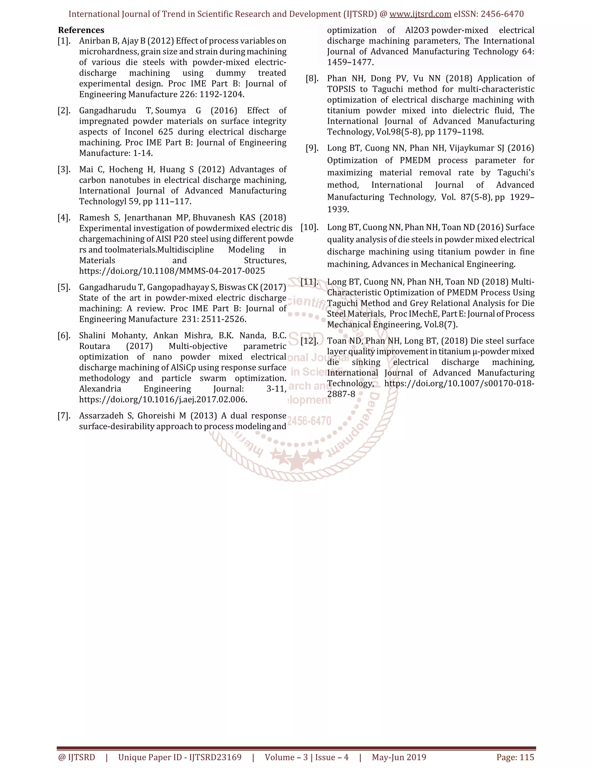 Multi Objective Optimization Of Pmedm Process Parameter By Topsis Method Pdf