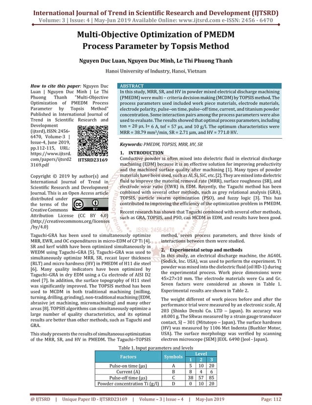 Multi Objective Optimization of PMEDM Process Parameter by Topsis Method | PDF