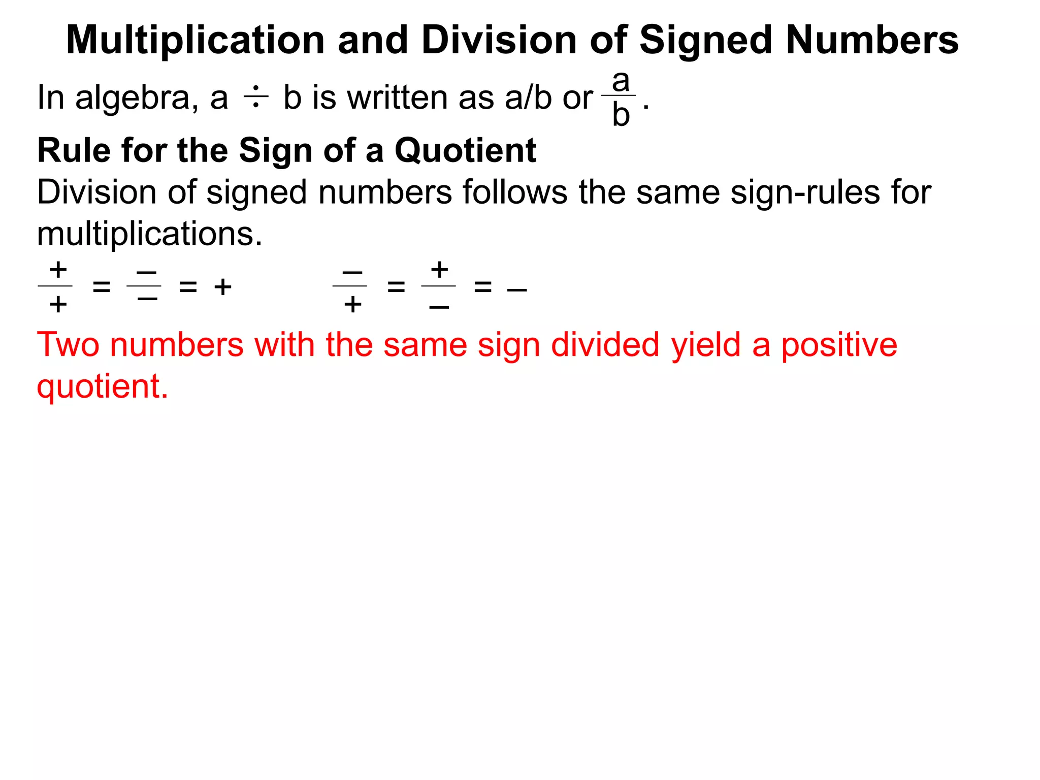 22 multiplication and division of signed numbers | PPTX