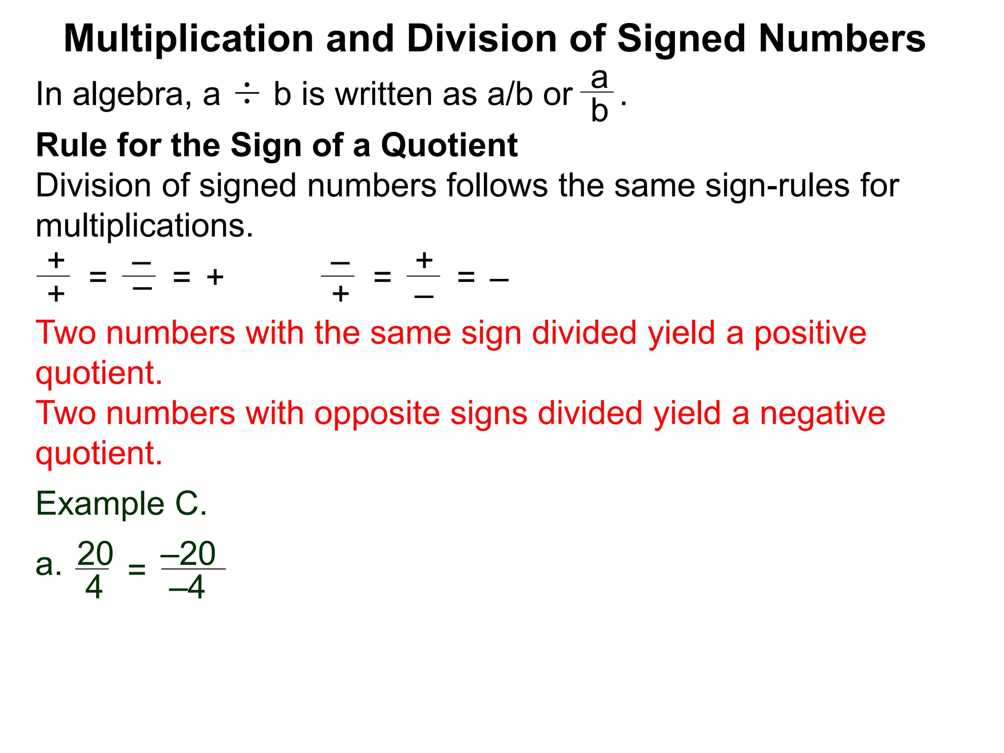 22 multiplication and division of signed numbers | PPTX