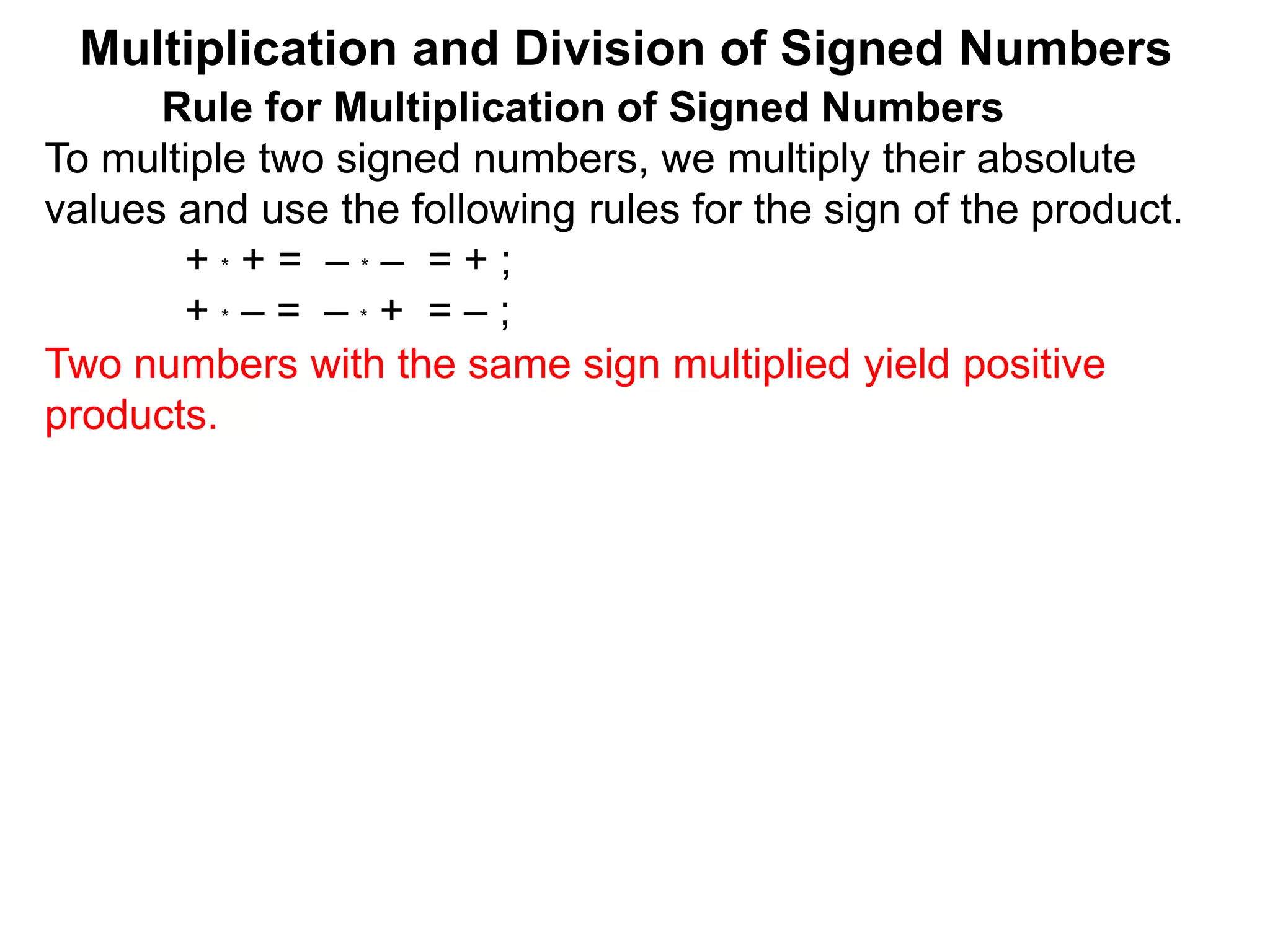 22 multiplication and division of signed numbers | PPTX